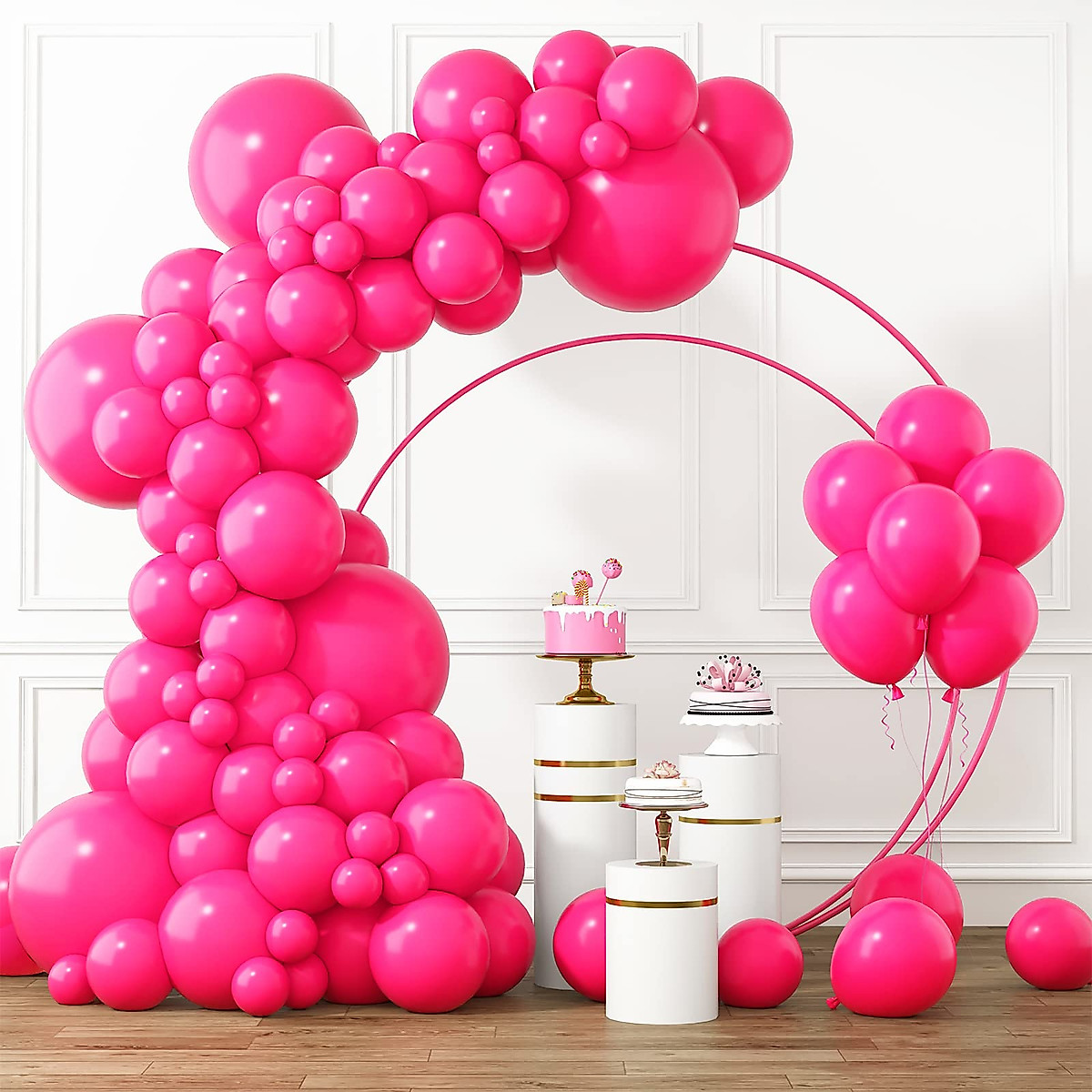RUBFAC Hot Pink Balloons Different Sizes 105pcs 5/10/12/18 Inch for Garland Arch, Latex Party Balloons for Wedding Birthday Baby Shower Anniversary Valentine's Day Princess Theme Party Decoration
