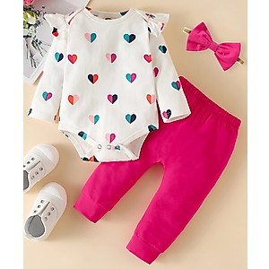 Fullfamous Baby Girl Clothes Gifts Outfits,Fall Winter Long Sleeve Romper and Pant Set Raspberry Heart 6-12 months