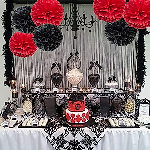 Paper Flower Tissue Pom Poms Party Supplies (black,red,12pc)