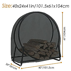COOSOO Log Rack Hoop Cover Round Outdoor Heavy Duty Waterproof Log Hoop Cover Fire Wood Dry Stand Protection All Weather With Windproof Elastic Band for Garden Lawn Black
