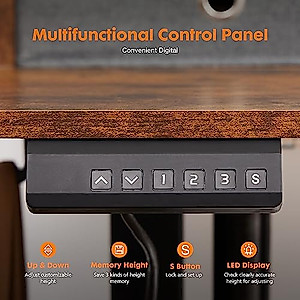 Sweetcrispy Electric Standing Desk Adjustable Height, 55 x 24 inch Stand up Sit Stand Desk with Drawers, Ergonomic Home Office Rising Table Computer Workstation with Storage Shelf, Rustic Brown