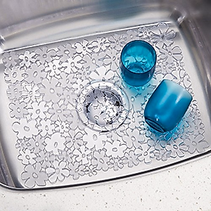 iDesign Blumz Floral BPA-Free Flexible PVC Plastic Large Sink Protector Mat - 16" x 12.5", Clear