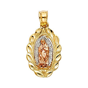 14k Yellow White Rose Gold Religious Guadalupe Pendant - Height 17 MM Width 12 MM/Avg. Weight 1.1 grams