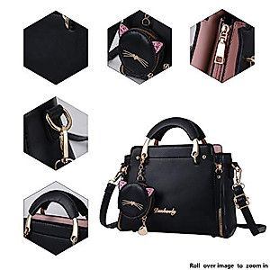 Qiayime Women Fashion Handbag Purses Luxury Designer Crossbody PU Leather Satchel Shoulder Messenger Bags Tote Cat Purse (black)