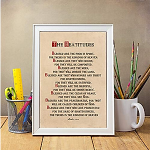 Beatitudes Wall Art Print, 11x14, Matthew 5 Sermon on the Mount Bible Quote, UnFramed Scripture Wall Décor, Christian Prayer Wall Art for Home or Office Decore, Inspirational Verse Poster for Spiritual