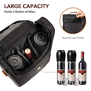 Philiva 3 Bottle Wine Tote Bag with Wine Tumblers and Wine Opener, Wine Gifts for Women, Portable Wine Carrier Purse with Shoulder Strap for Travel/Picnic/Beach/Pool/Events/Hiking, Black