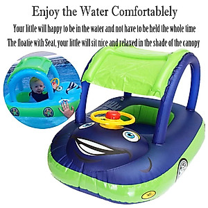 QIAONIUNIU Baby Pool Float with Canopy Summer Steering Wheel Sunshade Swim Ring Car Inflatable Toys Infants Float Seat Boat for Kids Toddlers