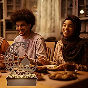 Eid Decorations Lights,Wooden Moon Star Ramadan Lights Eid Table Ornament Ramadan Table Lights for Ramadan Table Decor