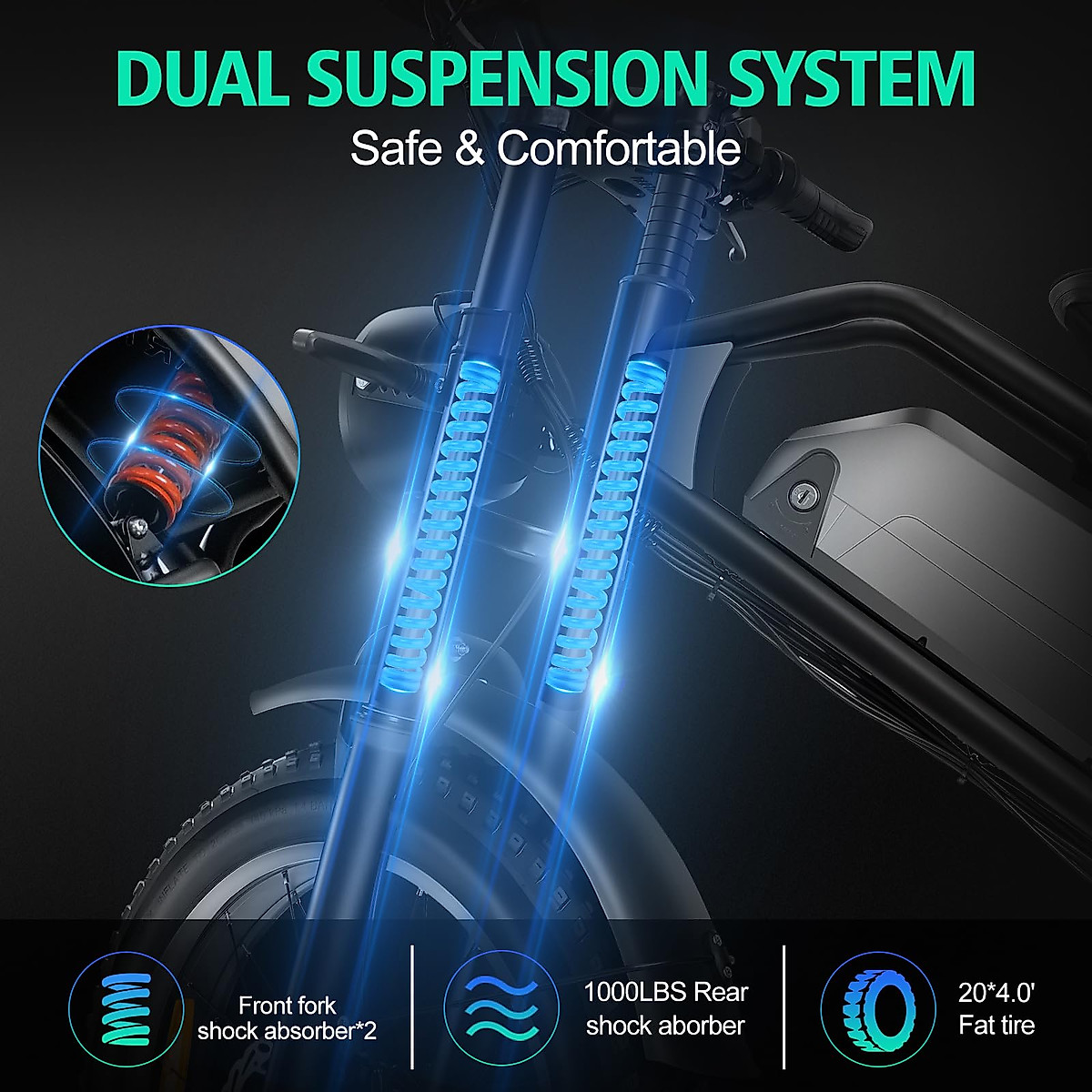 SMARTRAVEL Electric Bike 20" Fat Tire for Adults,1000W Peak Brushless Motor with 15Ah Battery,Shimano 7 Speed Gears,Up to 28MPH E Bike for Commute Mountain Beach Snow Riding,DK400