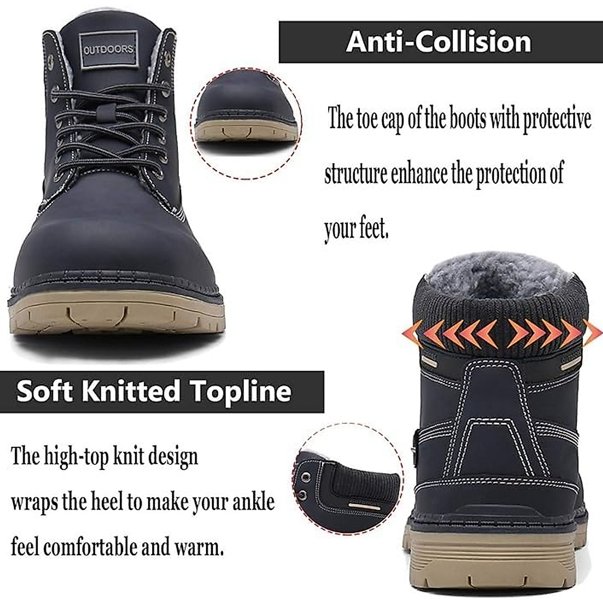 Eagsouni Snow Boots Womens Mens Winter Flat Ankle Booties Warm Fur Lined Fashion Combat Leather Shoes Casual Sneakers Work Walking Hiking Lace Up Outdoor