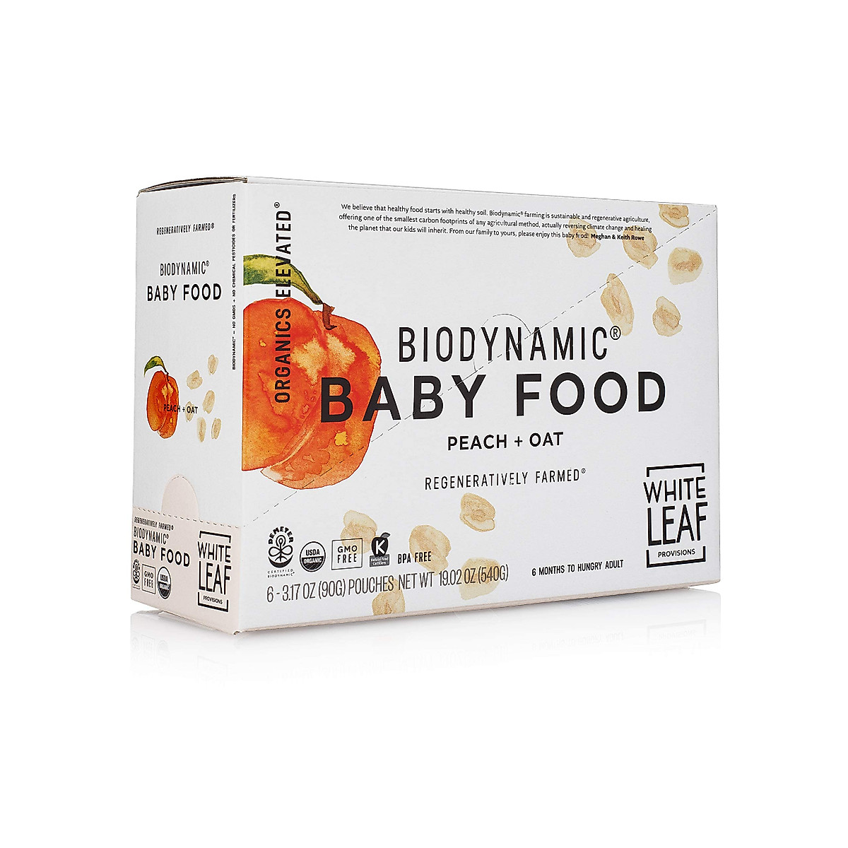 White Leaf Provisions Biodynamic Organic Baby Food Peach + Oat (6 (90g) Pouches)