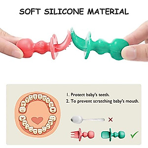 6 Pack Baby Utensils Self Feeding 6+ Months, Silicone Baby Spoons and Forks, Toddler Utensils for Baby Led Weaning, Chewable Utensils First Stage, Pink, Yellow, Grey