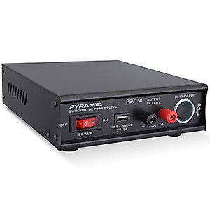 Pyramid Universal Compact Bench Power Supply- 12Amp Variable Linear Regulated Home Lab Benchtop AC-DC Power Converter - USB Port,Cigarette Lighter,115/230V AC,Screw Terminal,Cooling Fan - PSV150,Black