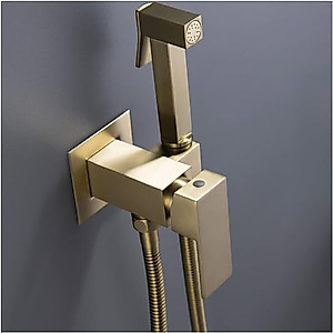 BINCAVIDOU Brushed Gold Toilet Hand Shower Kit, Easy to Install Portable Bidet Toilet Faucets Kit Wall Mounted Brass Handheld Bidet Sprayer for Women