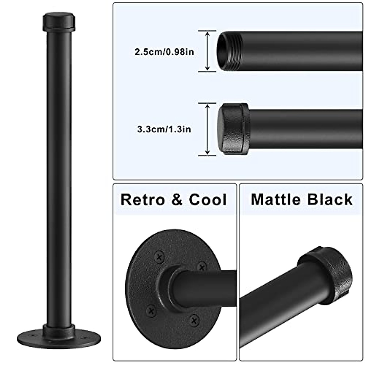 Industrial Pipe Clothes Bar Wall Mounted Rustic Metal Garment Rack Heavy Duty Hanger Holder Laundry Room Boutique Store Clothing Display Black