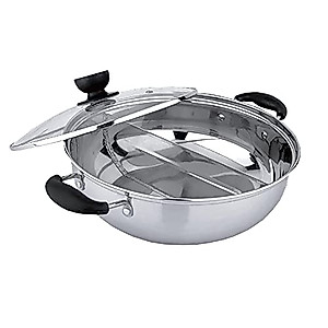 TAYAMA Stainless Steel Hot Pot With Divider, Silver, 11 inch