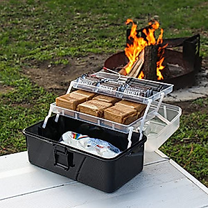 Neature Backyard Smores Kit - Black 13 x 7.9 x 5.9in Plastic Dessert Bonfire Accessories Caddy with Telescoping Skewers