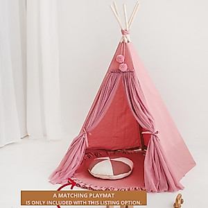 MINICAMP Teepee Tent - Handmade Canvas, Tulle & Wooden Playhouse for Kids & Toddlers, Princess Sleepover Tent (Pink)