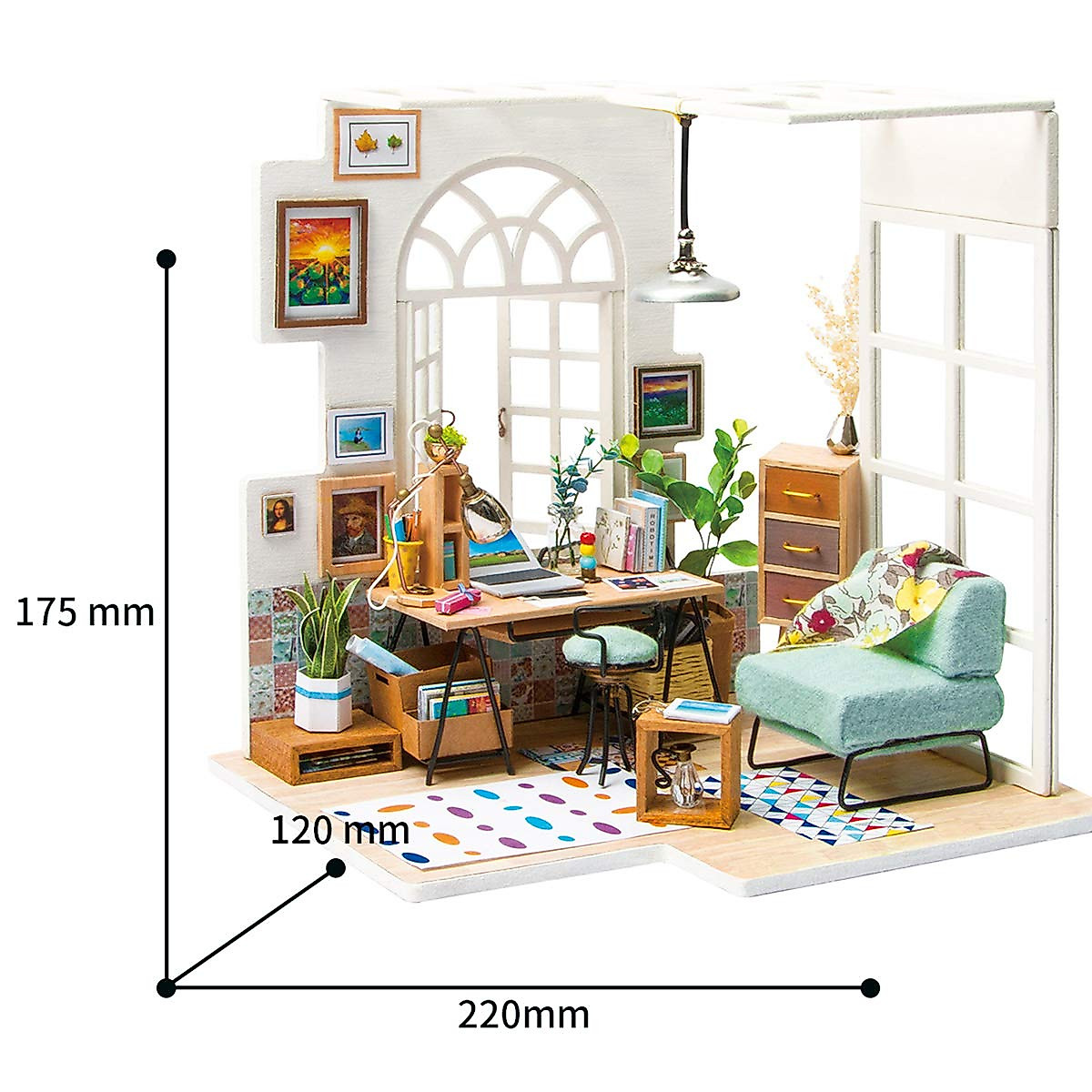 Hands Craft DIY Miniature Dollhouse Kit – Soho Time 3D Model Wooden Furniture Tiny House Building with LED Lights Wood Pre Cut Pieces Puzzle 1:24 Scale for Teens and Adults DGM01