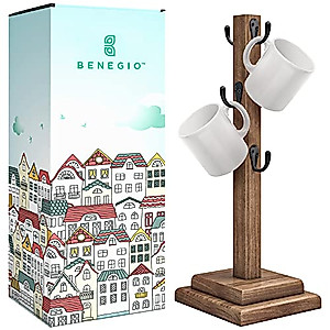 BENEGIO Coffee Cup Holder Mug Tree Mug Rack Timeless Collection - Satin Medium Roast Finish - Superior Craftsmanship - Anti-Tip & Slip Coffee Station Organizer - Coffee Mug Holder for Counter & Bar