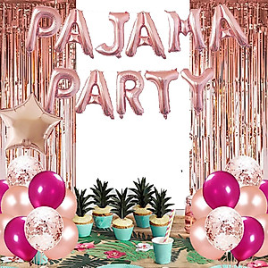 Geloar Pajama Party Decorations,Pajama Party Balloons for Girls PJ Mask Themed Banner for Pajama Slumber Sleepover SPA Spahhh Birtday Bday Bridal Hen Adult Party Supplies Kit (Rose Gold, PAJAMA)