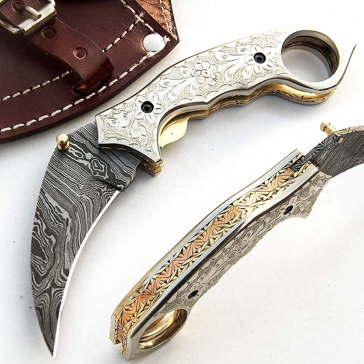 PAL 2000 KNIVES POC-9517 Handmade Damascus Steel Folding Pocket Knife Engraved Steel Handle with Sheath