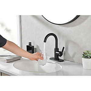Derengge Bathroom Faucet,Single Handle Bathroom Sink Faucet with Water Supply Line,1 Hole or 3 Hole Lavatory Vantity Faucet with Pop-up Drain,Matte Black Finished,F-1328-MT
