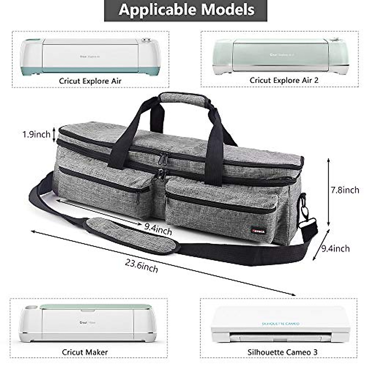 Suteck Double-Layer Carrying Bag for Cricut Explore Air (Air2), Tote Bag Compatible with Cricut Maker, Silhouette Cameo 3, Gray