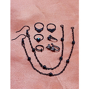 8Pcs 20G Nose Rings Hoop Chain Piercing Surgical Steel Fake Faux Nose Septum Ring Jewelry for Women Crystal Leaf Butterfly Rook Helix Cartilage Daith Piercing Jewelry,Black Nose Clip 8mm Cuffs