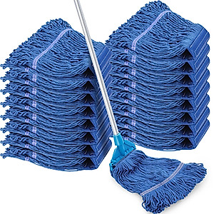 16 Pack Commercial Mop Head Replacements Looped End Wet Mop Head Heavy Duty Mop Heads Cotton String Mops Blue Industrial Cleaning Mop Head Refills for Commercial Industrial Home Cleaning