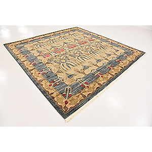 Unique Loom Edinburgh Collection Classic Oriental Traditional French Country Inspired Border Design Area Rug, 8' 0" x 8' 0", Blue/Beige