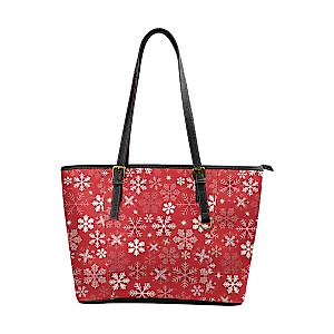 InterestPrint Women Handbags Shoulder Bags Tote PU Leather Handbags White Winter Snowflakes