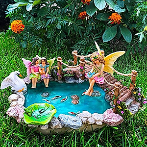 Mood Lab Fairy Garden Fish Pond Kit - Miniature Bridge Set of 6 pcs Fairy Garden Figurines & Accessories - Outdoor or House Decor