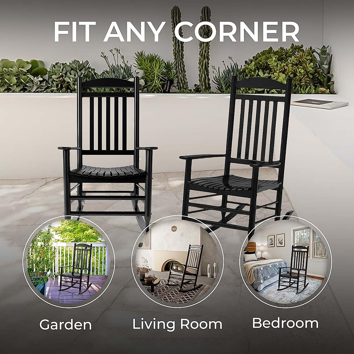 ARROWSTONE Rocking Chair, 100% Acacia Wood Patio Rocking Chairs, High Back, Porch Rocking Chair with 225lbs Support for Outdoor, Garden, Backyard, Pool