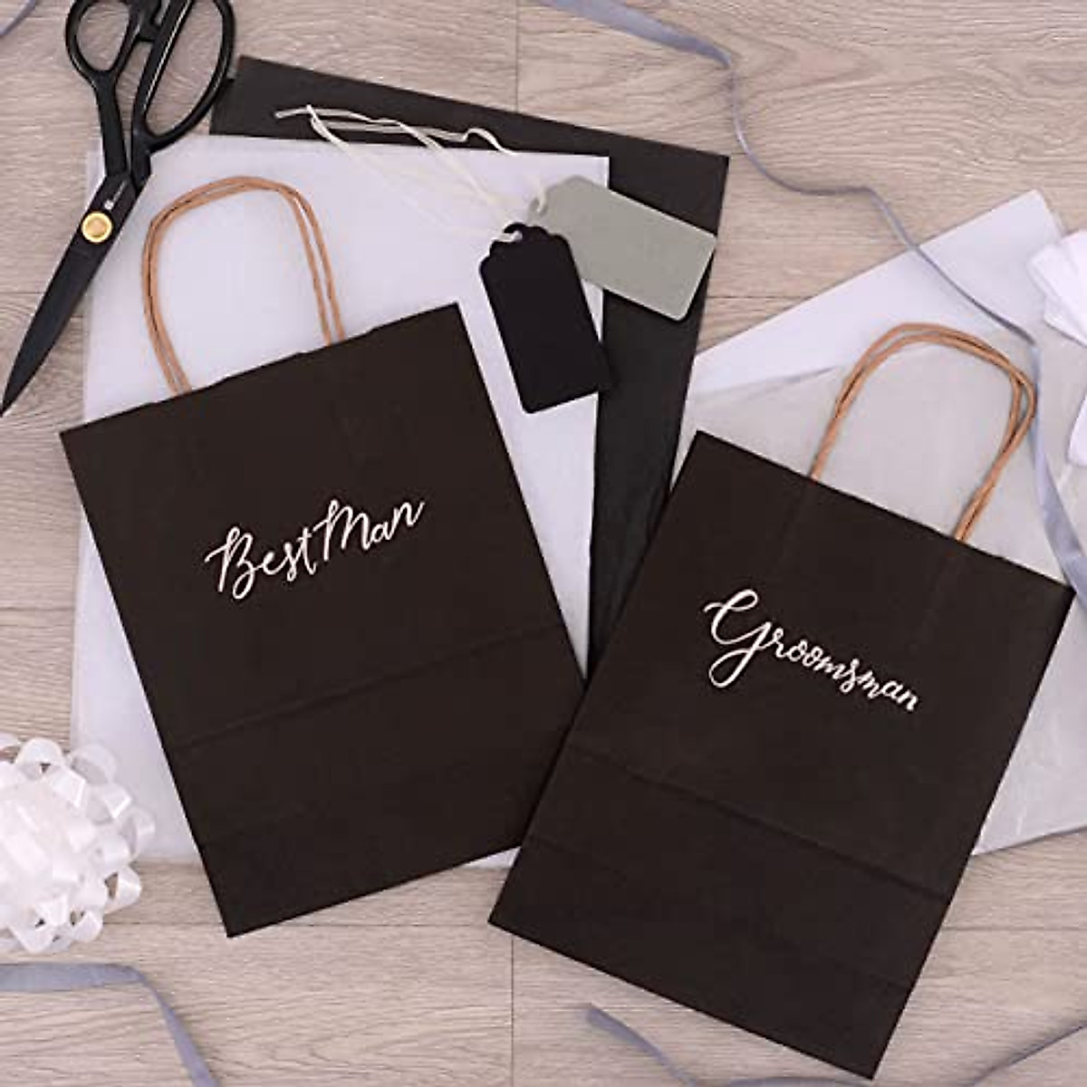 Black Gift Bags - 8x4x10 Inch 100 Pack Small Black Kraft Paper Shopping Bags with Handles, Plain Mini Totes for Small Business, Retail, Boutique Merchandise & Supplies, Birthday Party Gift Wrap, Bulk