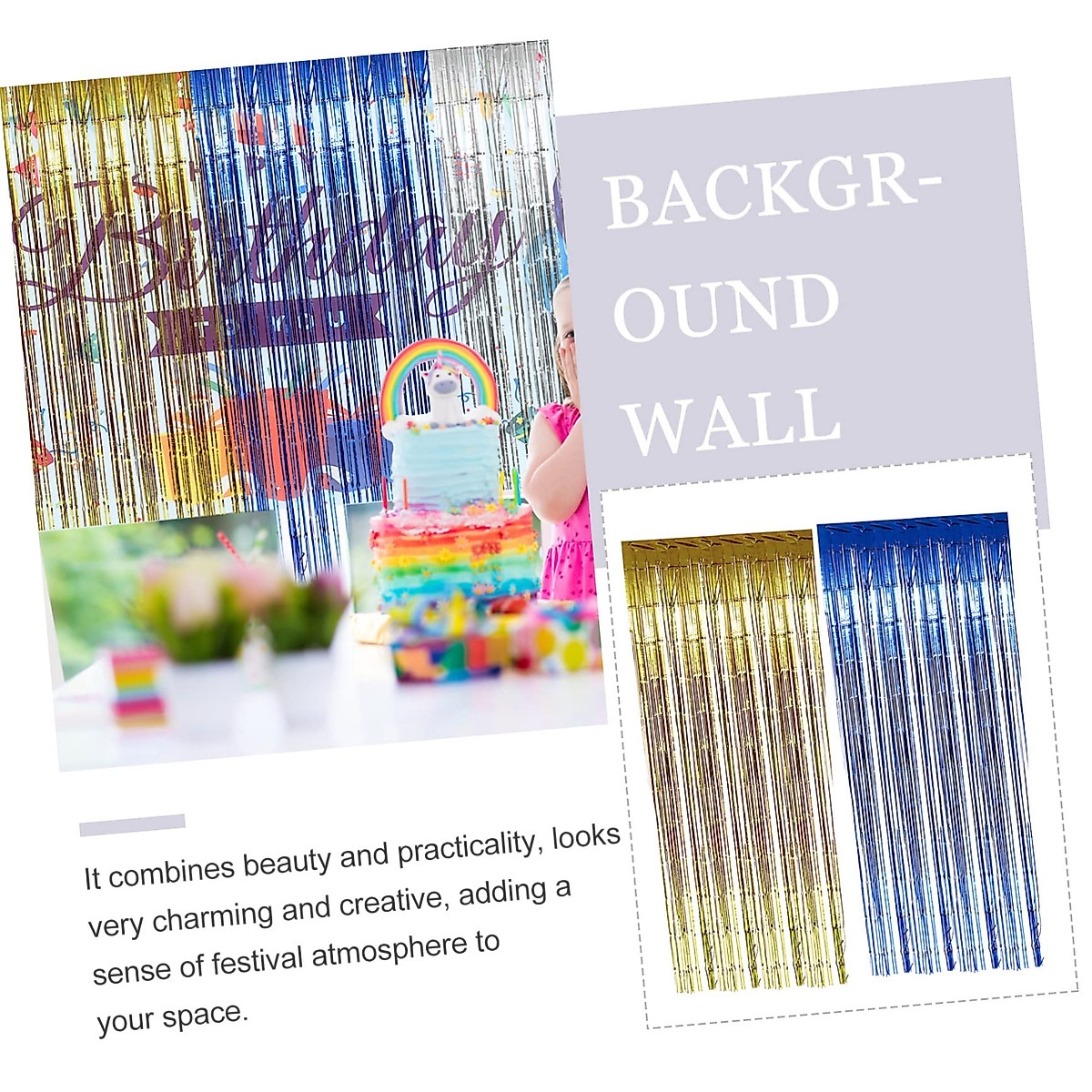 Abaodam 6 Pcs Rain Curtain Background Wall Metallic Fringe Curtains Metallic Tinsel Backdrop Gold Accent Decor Gold Streamers Fringe Curtains Party Decorations Plastic Props Aluminum Foil