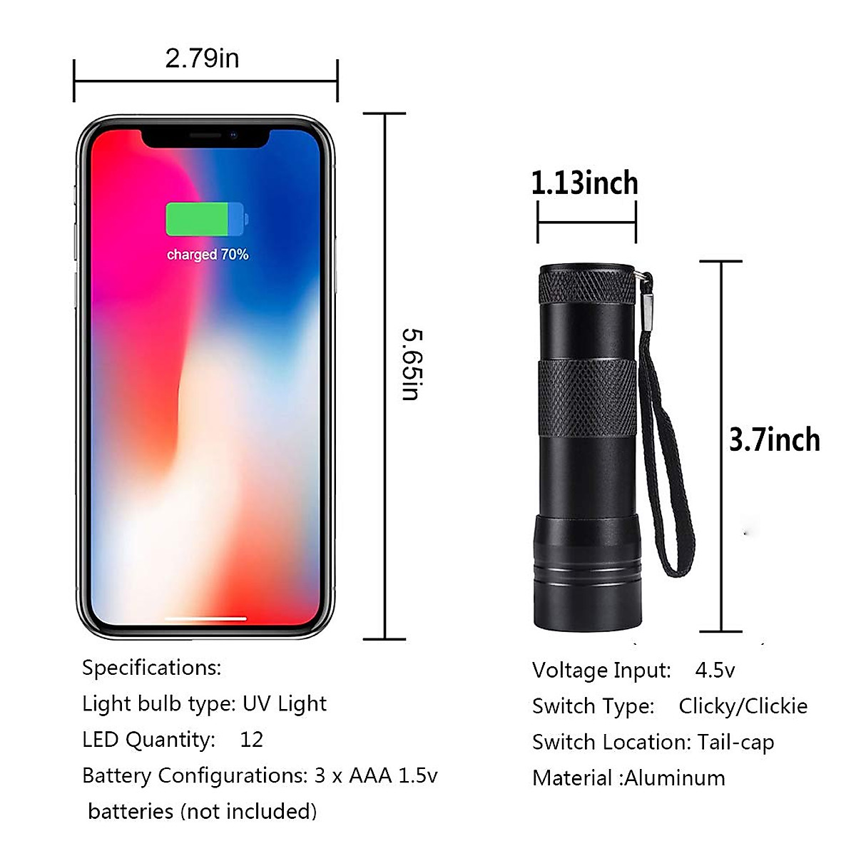 Optimal Shop 6 Pack UV Blacklight 12 LED Flashlight Torch Light Outdoors Etc(6 Pack 12 LED)