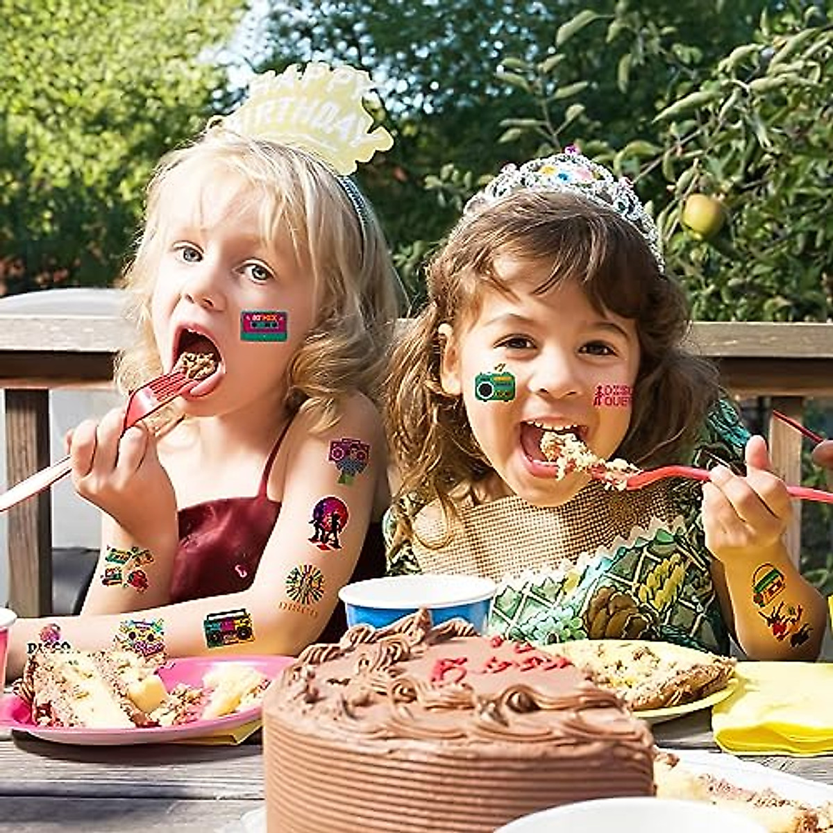 8 Sheets (96PCS) Disco Temporary Tattoos Birthday Party Decorations Supplies Tattoos Stickers Cute Party Favors Kids Girls Boys Gifts Classroom School Prizes Themed