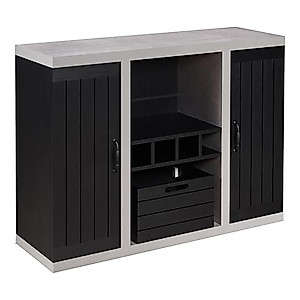 HOMES: Inside + Out FGI-1777C1 Cato Industrial Two-Tone Buffet with Open Shelf, Wine Bottle Holder, Slatted Drawer and Cabinets, Black and Cement