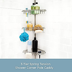 Kenney 3-Tier Tension Pole Shower Caddy with Stainless Steel Baskets