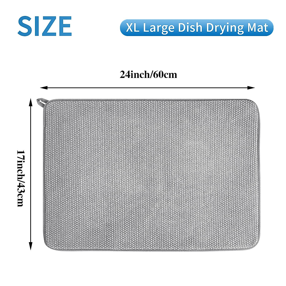 2 Pcs Large Dish Drying Mat for Kitchen Counter,24 x 17 inch Absorbent Microfiber Dishes Drainer Mats,XL Dish Drying Pad for Countertops,Racks,Under Sink(Gray)