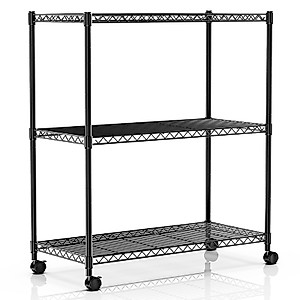 Simple Deluxe Heavy Duty 3-Shelf Shelving with Wheels, Adjustable Storage Units, Steel Organizer Wire Rack, 23" W x 13" D x 30" H, Black (HKSHLF23133003BPCLITE)
