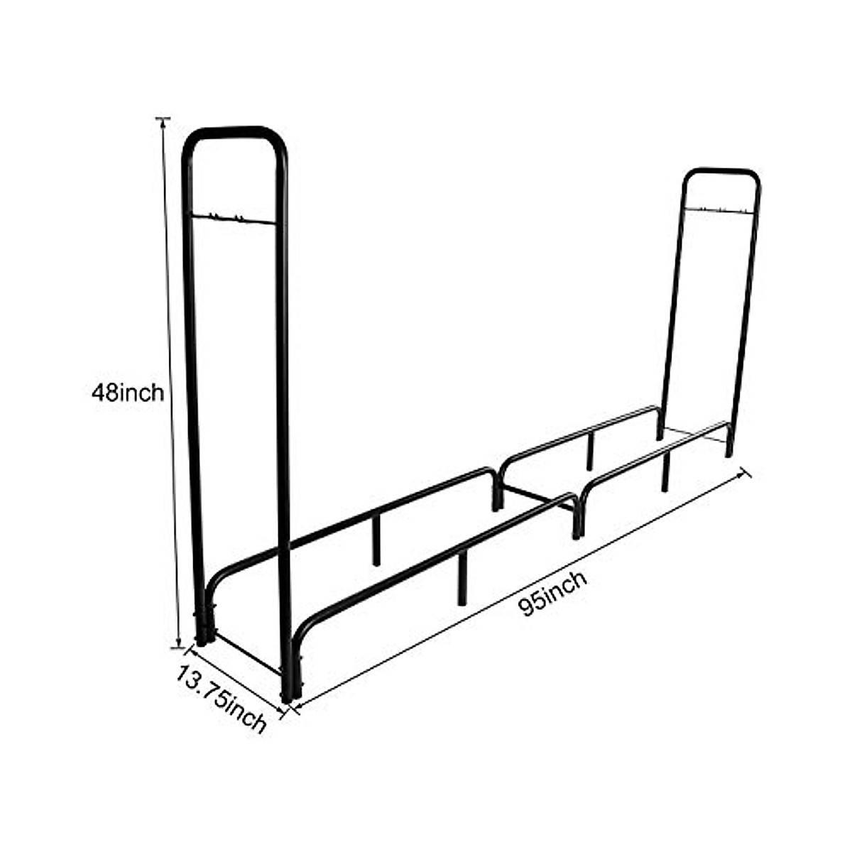 TQVAI 8ft Firewood Rack, Heavy Duty Fire Log Storage Rack for Patio Deck Indoor Outdoor Fireplace Tool Holder, Black