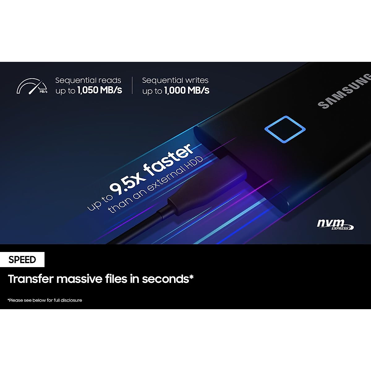 Samsung T7 Touch Portable SSD - 1 TB - USB 3.2 Gen.2 External SSD Metallic Black (MU-PC1T0K/WW)