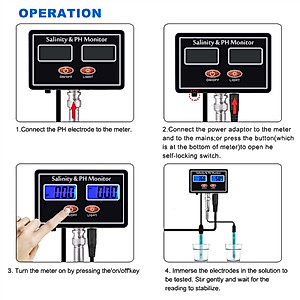 Digital Tester PH Salinity Monitor 2 in 1 Aquarium Water Quality Meter Seawater Salt Tester for Pool Spa Fish Pond Aquaculture