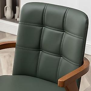 MEKLIBA Dining Chairs Set of 2，Dinner Chairs with Arms and Back，Comfortable Upholstered Dining Chairs,Modern Leather Kitchen Chair for Kitchen and Dining Room (Green)