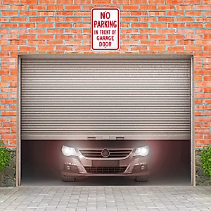SmartSign No Parking In Front Of Garage Door Sign - 2 Pack, 18 x 12 inch, 2mm Aluminum Composite, Pre-Drilled Holes, Red and White, Made in USA