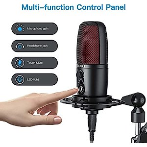 TECURS USB Microphone Condenser, PC Microphone Kit for Computer, Streaming Mic with Adjustable Boom Arm, Gaming,Microphone for Podcast, Twitch, YouTube, PS4, PS5
