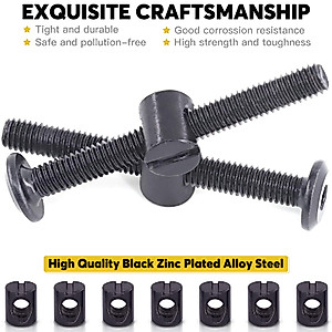 Mardatt M6 x 55mm 24PCS (12 Sets) Black Zinc Plated Hex Socket Cap Bolts Crib Bolts and Barrel Nuts Cross Dowel Replacement for Crib Cots Beds Chair Table Desk Furniture