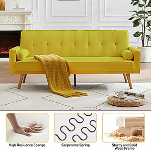 Anwickmak Yellow Velvet Couch, Small Sleeper Sofa Love Seat Includes 2 Pillows, 58" Tufted Loveseat Sofa, 4 Golden Metal Legs, Mid Century Modern Sofas for Living Room and Bedroom (Yellow)